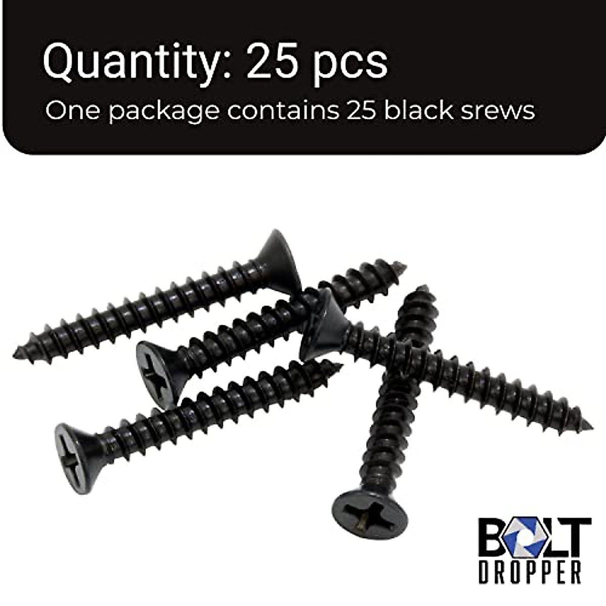 Bolt Dropper No. 8 x 2'' Black Screws, Xylan Coated Stainless Flat Head Phillips Wood Screw Deep Cut (25 Pack), 18-8 (304) Stainless Steel Anti Corrosion