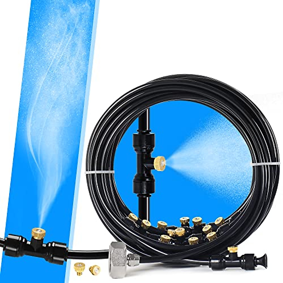 MIXC Misters for Outside Patio, Outdoor Water Misting System, 75FT(23 M) Misting Line +28 Mist Nozzles +3/4" Brass Adapter, Mist Cooling Kit for Outdoor Garden Backyard Trampoline Umbrella