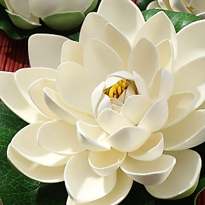 FAVOMOTO Artificial Water Lilies Floating Lotus Flowers with Water Lily Pad for Aquarium Pool Garden Koi Fish Pond, Artificial Flowers Home Patio Wedding Decoration 6pcs