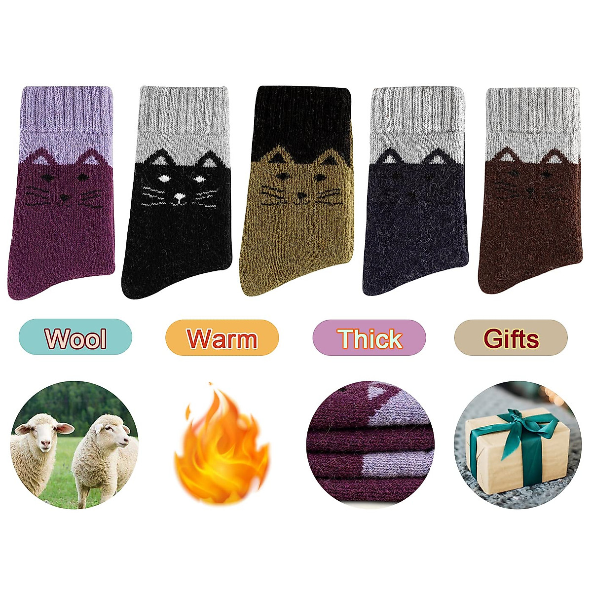 Heatuff Women's Winter Wool Socks Warm Soft Full Cushion Crew Socks (5 Pairs)