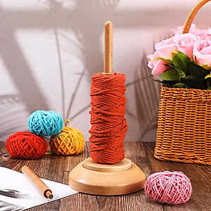 Wenqik 2 Pcs Wood Yarn Holder 2 Size Yarn Ball Holder with Twirling Mechanism and Anti Slip Pads, Weighted Yarn Holder Dispenser for Crocheting Accessories and Supplies Knitting Spindles Storage