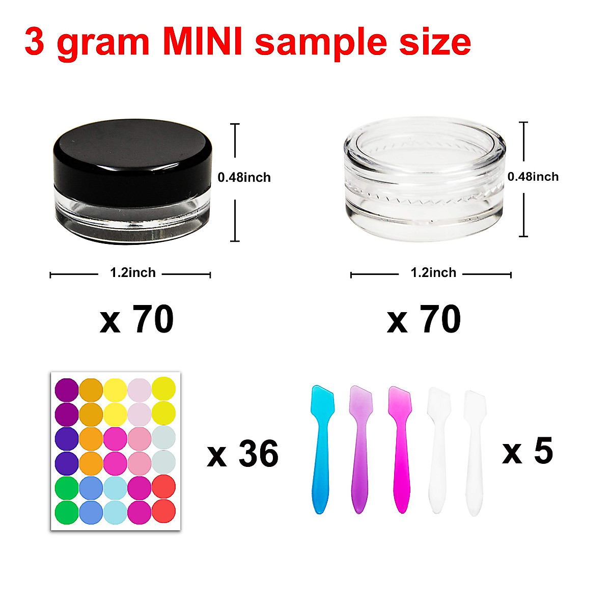 Youngever 140 Pcs Empty Plastic Cosmetic Samples Containers, Plastic Jars With Lids, 5 Mini Spatulas (3 Gram)