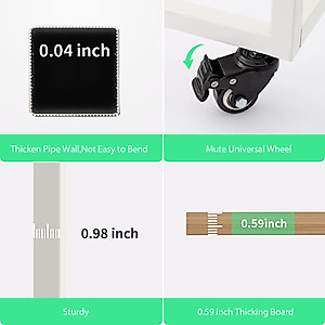 Coral Flower End Table, Side Table, TV Tray, C Shaped Snack Table with Metal Frame, Rolling Casters, Industrial, for Living Room, Bedroom,Light Walnut