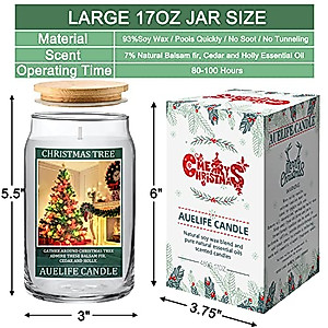 Christmas Candles | Christmas Tree Soy Candle Gifts for Women/Men | Balsam Fir, Cedar, Holly and Evergreen Holiday Scented Candles for Home | 17oz Clear Jar Candle, 80-100 Hour Burn Time