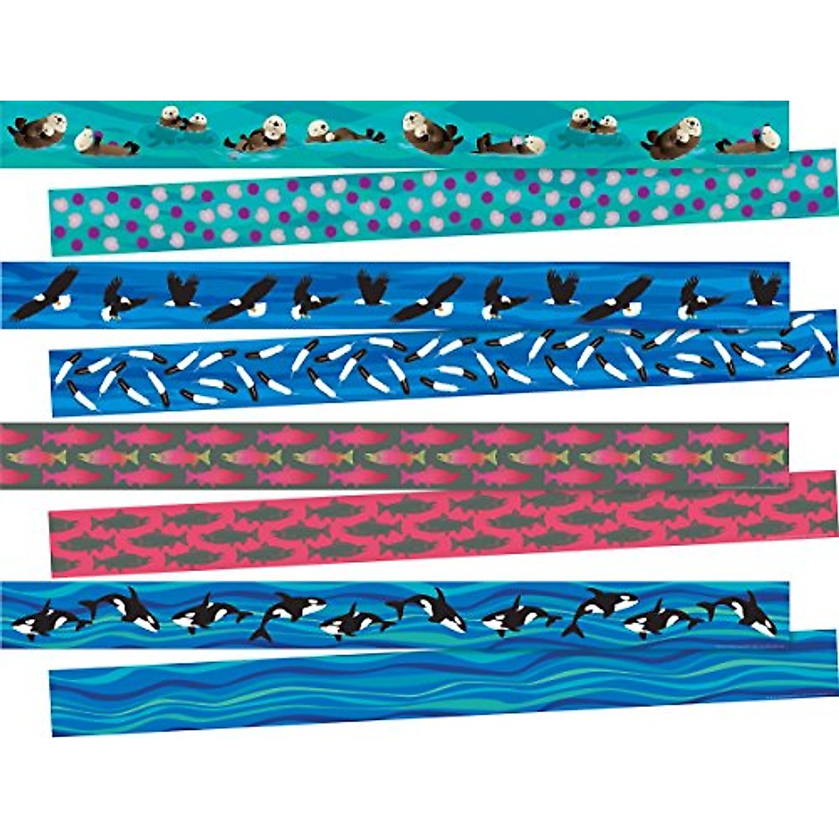 Barker Creek Double-Sided Border Set of 4, Sea & Sky, Multi-Design, 35' Each of 4 Designs, Otters, Eagles, Salmon, Whales, Total of 140' of Double-Sided Border in Set (3865)