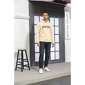 Men's Oversized Pullover Letter Print Graphic Hoodies Long Sleeve Casual New York Sweatshirt with Pocket Mens Pockets Hoodie Black Hoodies Men Trendy Clothes For Men,(Khaki,6XL)