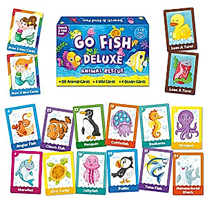 Go Fish Deluxe Animal Rescue! Family Card Game for Girls, Boys & Parents, Strategic Animal Matching Game, Play, Laugh & Learn Together, Ages 5 & Up! Fun at Home, School Travel Search & Find Game Play!