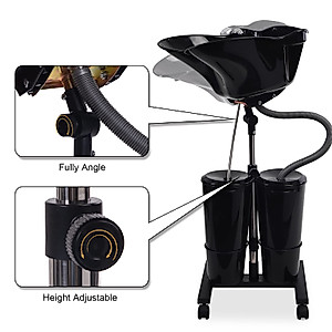 SyyBhb Portable Shampoo Bowl with Electric Pump, Portable Hair Washing Sink with Wheels, 2 Tanks for Water Storage and Drainage, Sprayer and Drain Hose, Adjustable Height & Angle