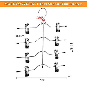 Frezon Multi Layer Pants Hangers, 4 Tier Skirt Hangers with Adjustable Clips, Non Slip Space Saving Closet Organizer Heavy Duty 360 Degree Swivel Hook, Great for Slack, Trouser, Jeans(Black)