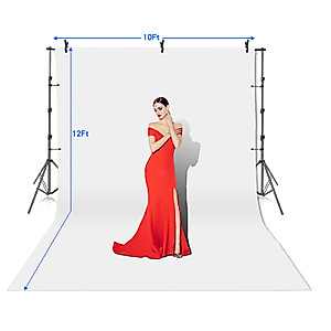 SLOW DOLPHIN Photo Video Studio 10 x12ft 100% Cotton White Muslin Backdrop with 10 x 10ft Stand Photography Background Support System Kit Clamp, Clips,Carry Bag
