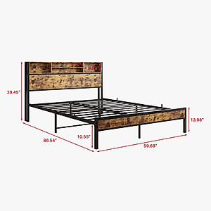 MegaChunk Queen Bed Frame with Storage Headboard, Metal Platform Bed with Charging Station, Bookcase Storage, No Box Spring Needed, Easy Assembly, Noise-Free, Black
