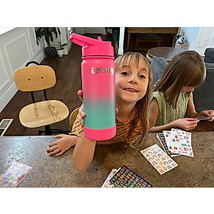 Mininoo Kids Water Bottle for School, 16oz Stainless Steel Insulated Water Bottle Kids with Straw Lid for Girls, Boys (Purple/Pink)