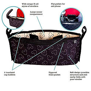 Disney Baby by J.L. Childress Cargo 'N Drinks Parent Tray, Universal Stroller Organizer & Accessory, Mickey Black