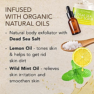 O Naturals Exfoliating Lemon Oil Dead Sea Salt Deep-Cleansing Face & Body Scrub. Anti-Cellulite Tones Helps Oily Skin, Acne, Ingrown Hairs & Dead Skin Remover. Essential Oils, Sweet Almond 18oz