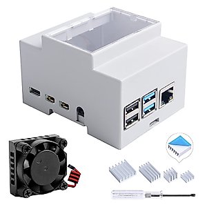 GeeekPi Case for Raspberry Pi 4, DIN Rail Case with Fan for Raspberry Pi 4, Modular Box for Electrical Panels, Pi 4 Heatsinks for Raspberry Pi 4 Model B