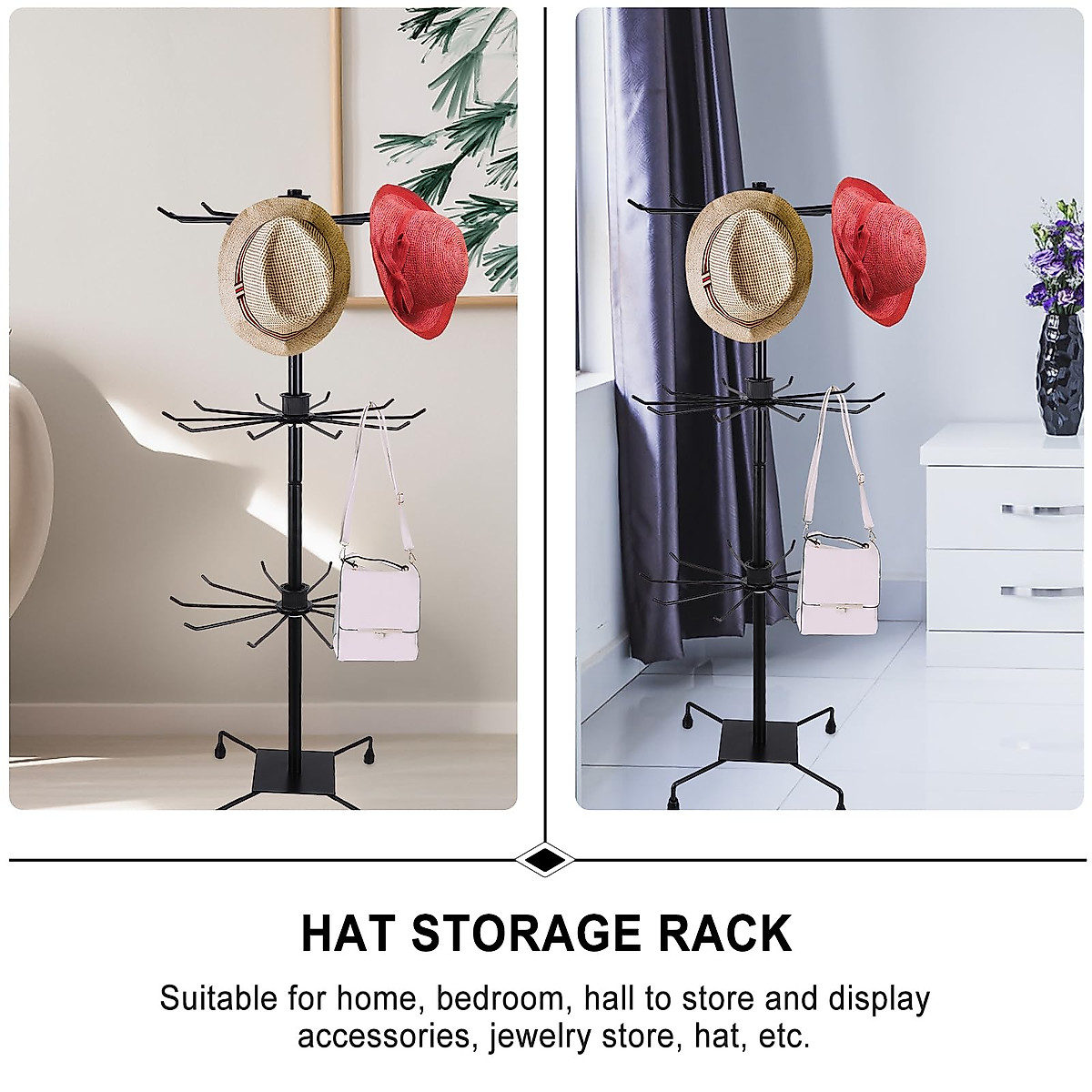 Standing Hat Rack 3- Tier Hat Display Rack Stand Metal Retail Display Stand Cap Organizer Standing Hat Hooks Rotating Display Rack Stand Rotating Jewelry Stands