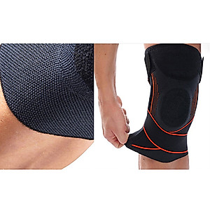 Dofover Knee Compression Sleeve with Pressure Strap 3D Weaving Pressurization Knee Brace Knee Support Professional Protective, Joint Pain Relief, Injury Recovery-Single (M, Black Orange)