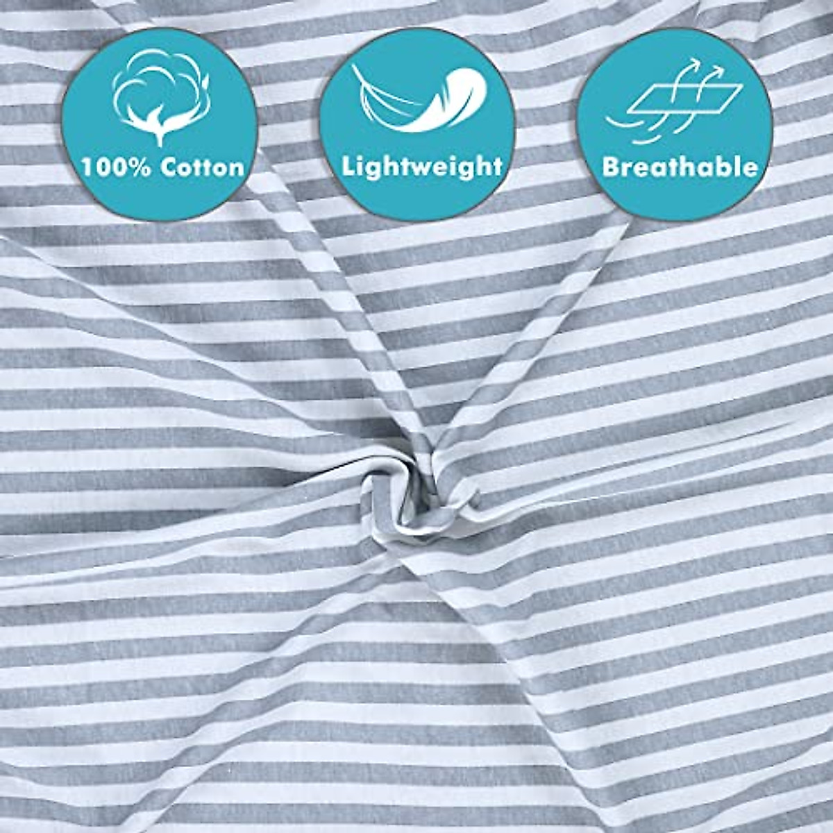 Dreamology 100% Cotton Jersey Knitted Mini Crib Sheets for Boys and Toddler, Soft and Breathable, Crib Sheets Girl Snug Fit, Machine Washable(P3,Denim Blue, Sky Blue/Gray Stripe, 38"x24"x6")