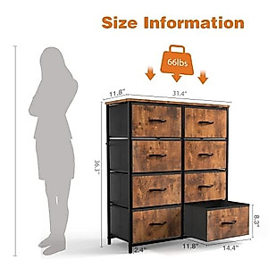 Sweetcrispy Dresser for Bedroom, Chest of 8 Drawers Cloth Dresser, Closet Storage Clothes Organizer Tower with Fabric Bins, Metal Frame, Wood Tabletop for Living Room, Kids Room, Nursery, Entryway