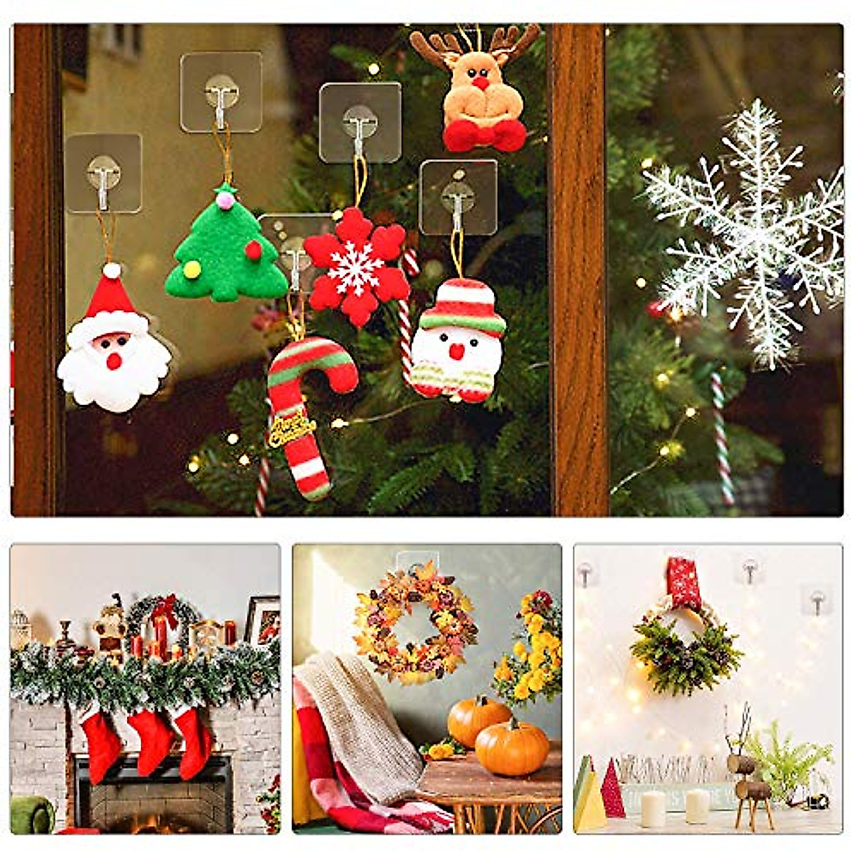 Znben Adhesive Hooks, Reusable Utility Hooks Heavy Duty 13LB Wall Hooks Transparent Seamless Hooks Waterproof and Oil Proof for Kitchen Bathroom Ceiling Office Window 10 Pack