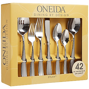 Oneida Dylan 42 Piece Everyday Flatware, Service for 8, 18/0 Stainless Steel, Silverware Set