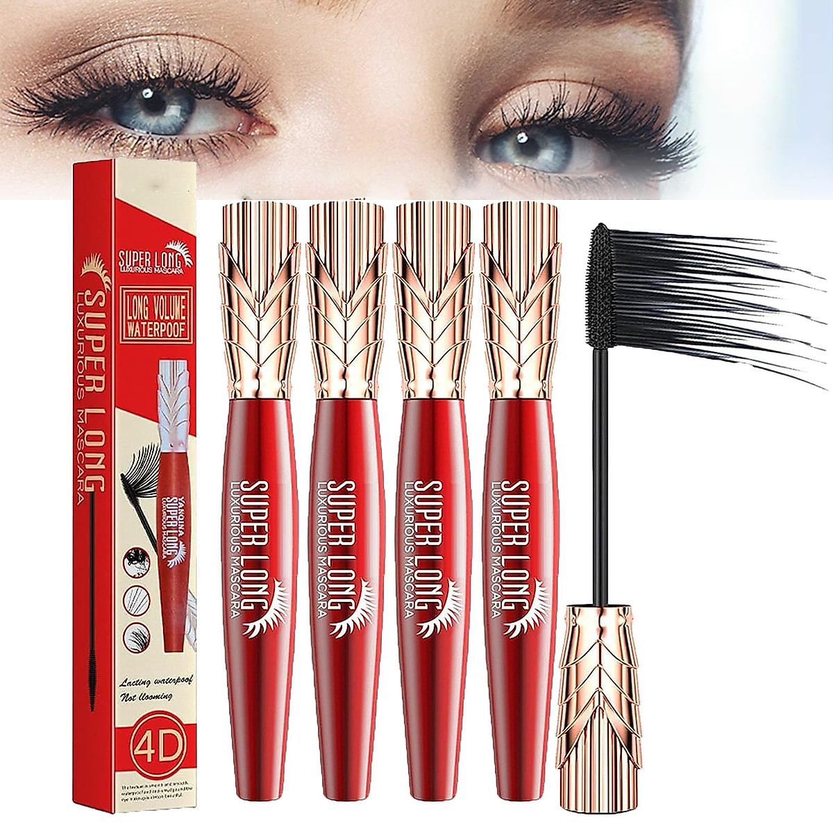 Yankina Mascara De Pestañas, Yankina Super Long Mascara, Yankina Máscara Para Pestañas Super Long, Yanquina 4d Waterproof and Sweat Super Long Luxurious Mascara, Stereo Lengthening Mascara (4Pcs)