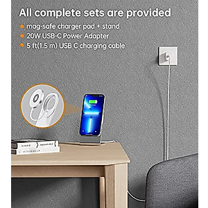 Magnetic Wireless Charger for Apple Series, Mag-Safe Charger Stand 15W Fast Wireless Charging Stand/Pad+5ft USB-C Cable for iPhone 14 13 12 Pro Max Mini, Airpods(with 20W USB-C PD Adapter)Mag Chargers