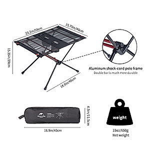 Naturehike FT07 Ultralight Camping Table, 1.6 LBS Portable Backpacking Table with Carry Bag & Cup Holder, Folding Mesh Camp Table for Camping Picnic Beach Fishing