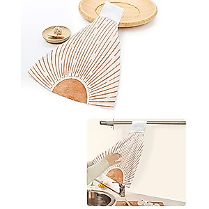 Mid Century Boho Orange Sun Aesthetic Striped Hanging Tie Towel for Kitchen Bathroom, 2 Pack Durable Absorbent Hand Towels Hangable Washing Cloths Home Cleaning Decor Retro Beige