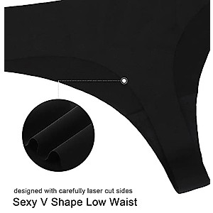Sexy Thongs for Women, No Show Panties V-waisted Stretch Breathable, Seamless Thong Underwear 6 Pack Small Black