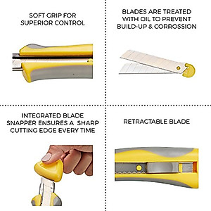 ECR4Kids Cutting Edge Ultra-Grip Retractable Utility Knife - Heavy Duty Box Cutter, Yellow