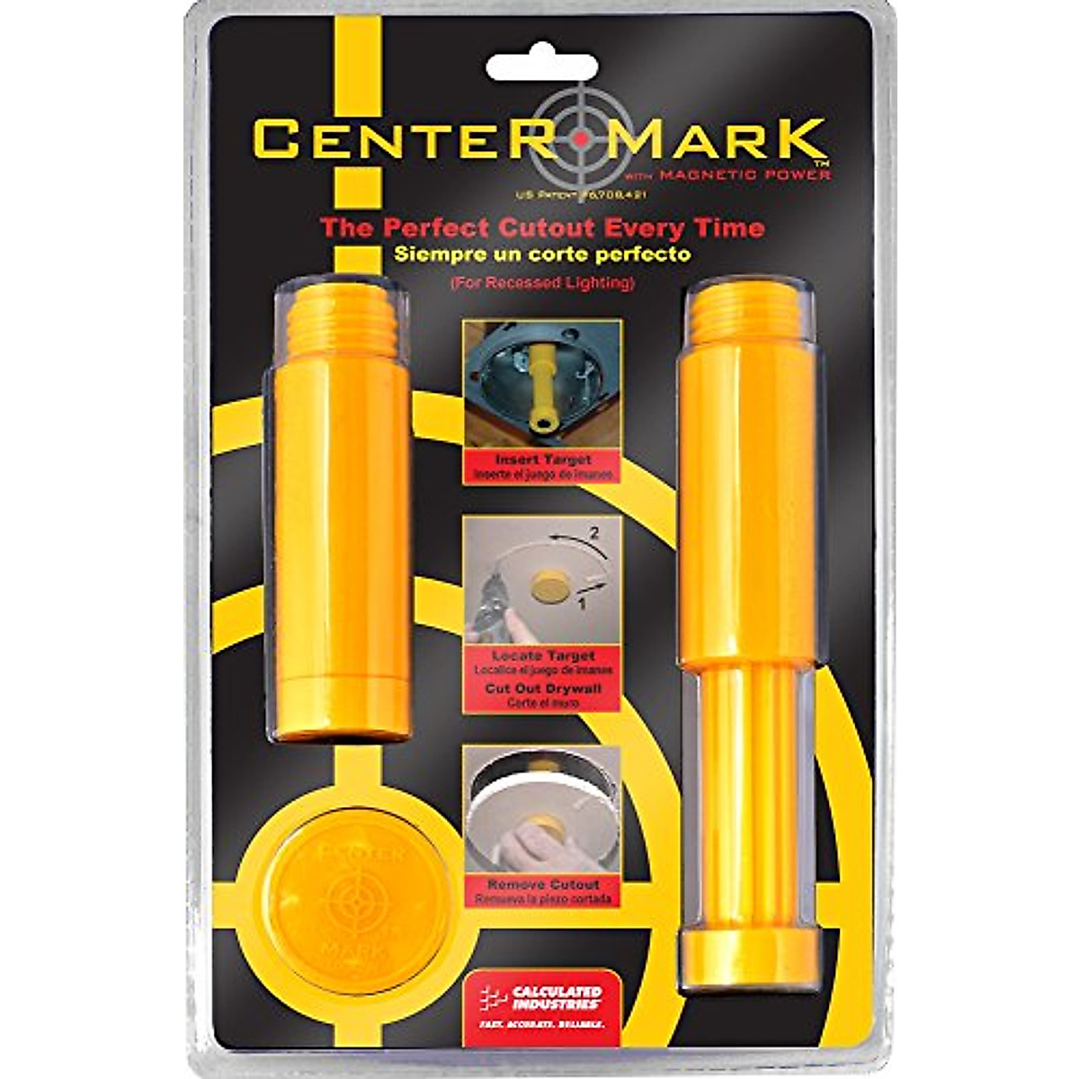 Calculated Industries 8110 Center Mark Drywall Recessed Lighting Cutout Magnetic Locator Tool for Non-LED Cans, Yellow
