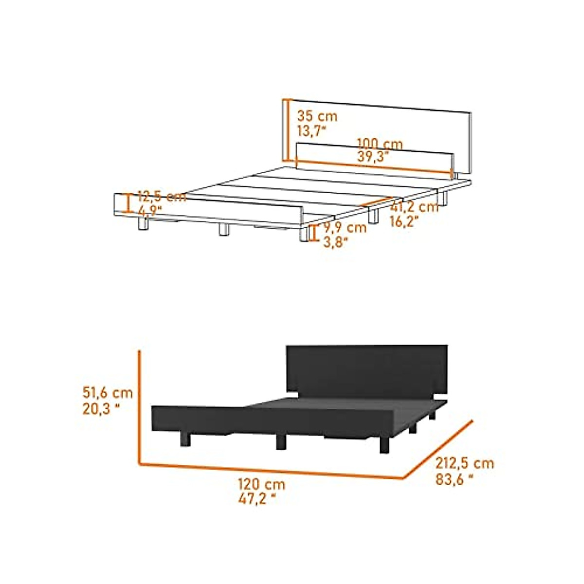 Epinki Twin Bed Frame Black, Particle Board, Low Profile Bed, Easy Assembly