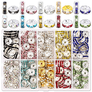 shynek 300 Pieces Rondelle Spacer Beads for Jewelry Making, 10mm Rhinestone Spacer Beads for Beaded Pens, Crystal Bead Spacers for Jewelry Making, Bracelets (10 colors)
