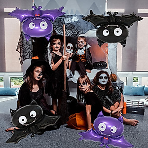 4 Pieces Large Bat Mylar Balloons Halloween Balloons Purple Black Bat Balloons Black Purple Halloween Decorations Halloween Foil Balloons for Halloween Party Decorations Supplies