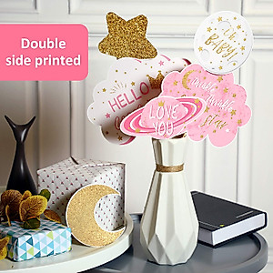 24 Pcs Twinkle Little Star Centerpiece Sticks for Girl Baby Shower Star Party Table Toppers Birthday Party Decoration Moon Decoration Glitter Star Centerpieces Birthday Party Supplies