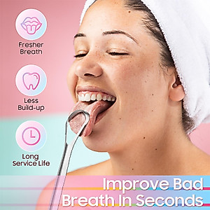 Tongue Scraper for Adults, Tongue Scraper Stainless Steel, Tongue Cleaning Fight Bad Breath Treatment for Oral Care, Free Breath Tongue Brush Travel Friendly BPA Free (2 Packs)