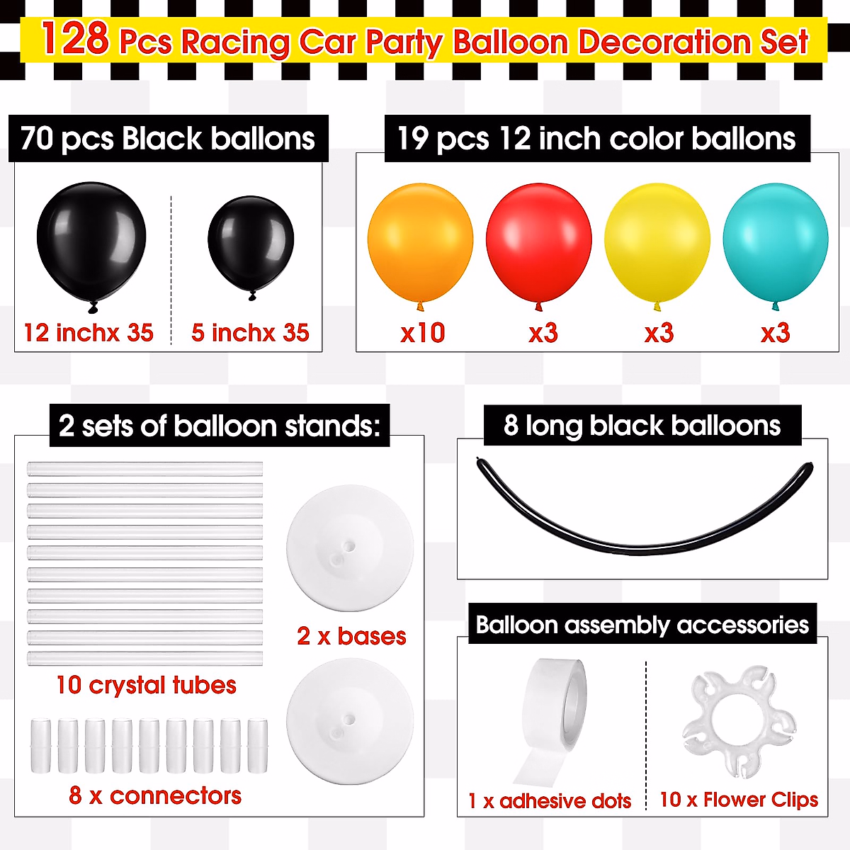 WinnerWhy 179 Pcs Racing Birthday Party Decorations Includes 141 Traffic Lights Balloon Stand Set 12 Traffic Cones 24 Racing Waving Flags 1 Grid String Flags 1 Racetrack Floor Runner