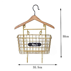 PIBM Stylish Simplicity Shelf Wall Mounted Floating Rack Shelves Retro Iron Art Solid Wood Basket Child Hangers Flower Stand,2 Sizes,2 Colours, Gold , 35.5x67cm