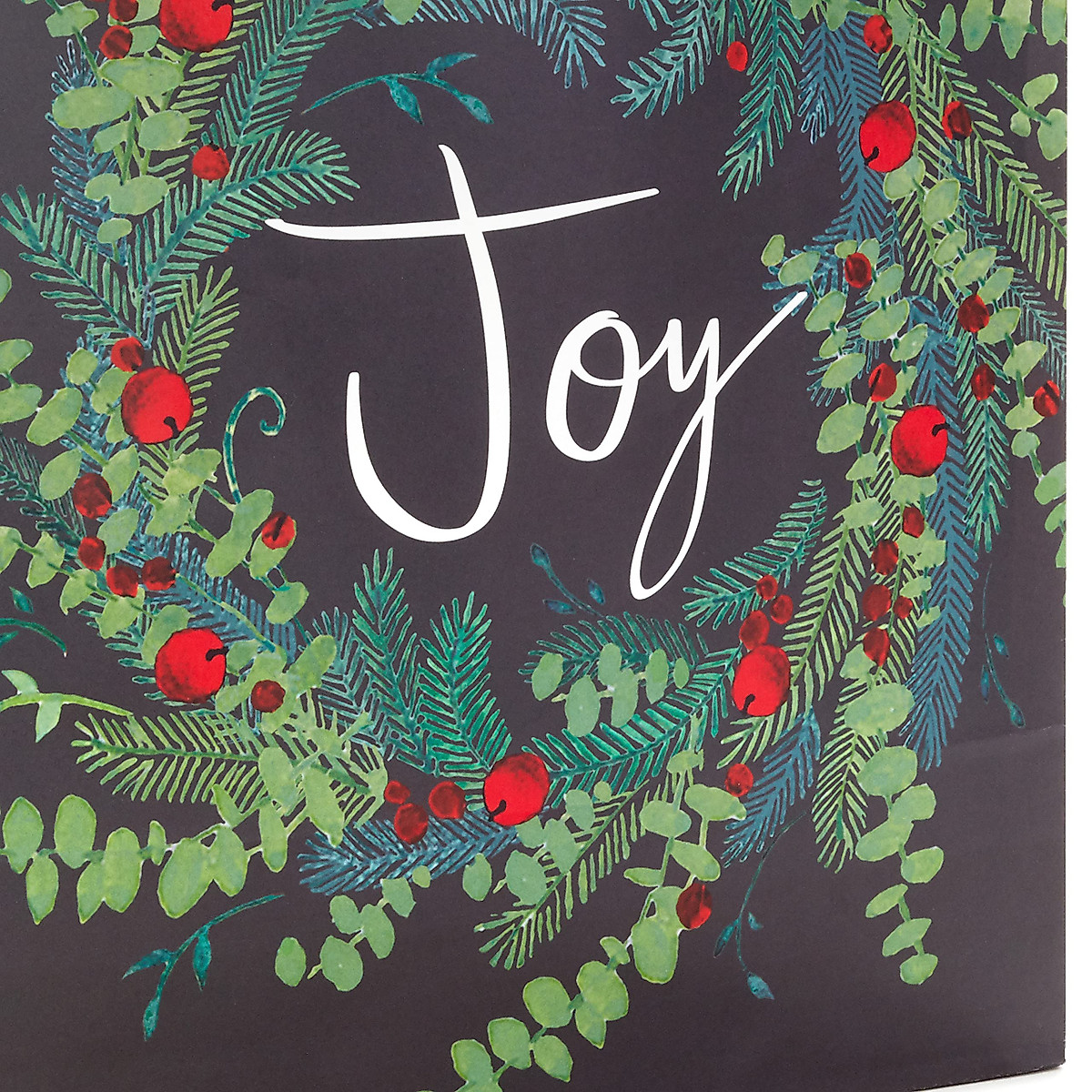 Hallmark 13" Large Christmas Gift Bag Bundle (3 Bags: "Joy" Wreath on Gray, Rustic Santa with Tree, "Happy Holidays" on Red) for Friends, Family, Teachers, Coworkers