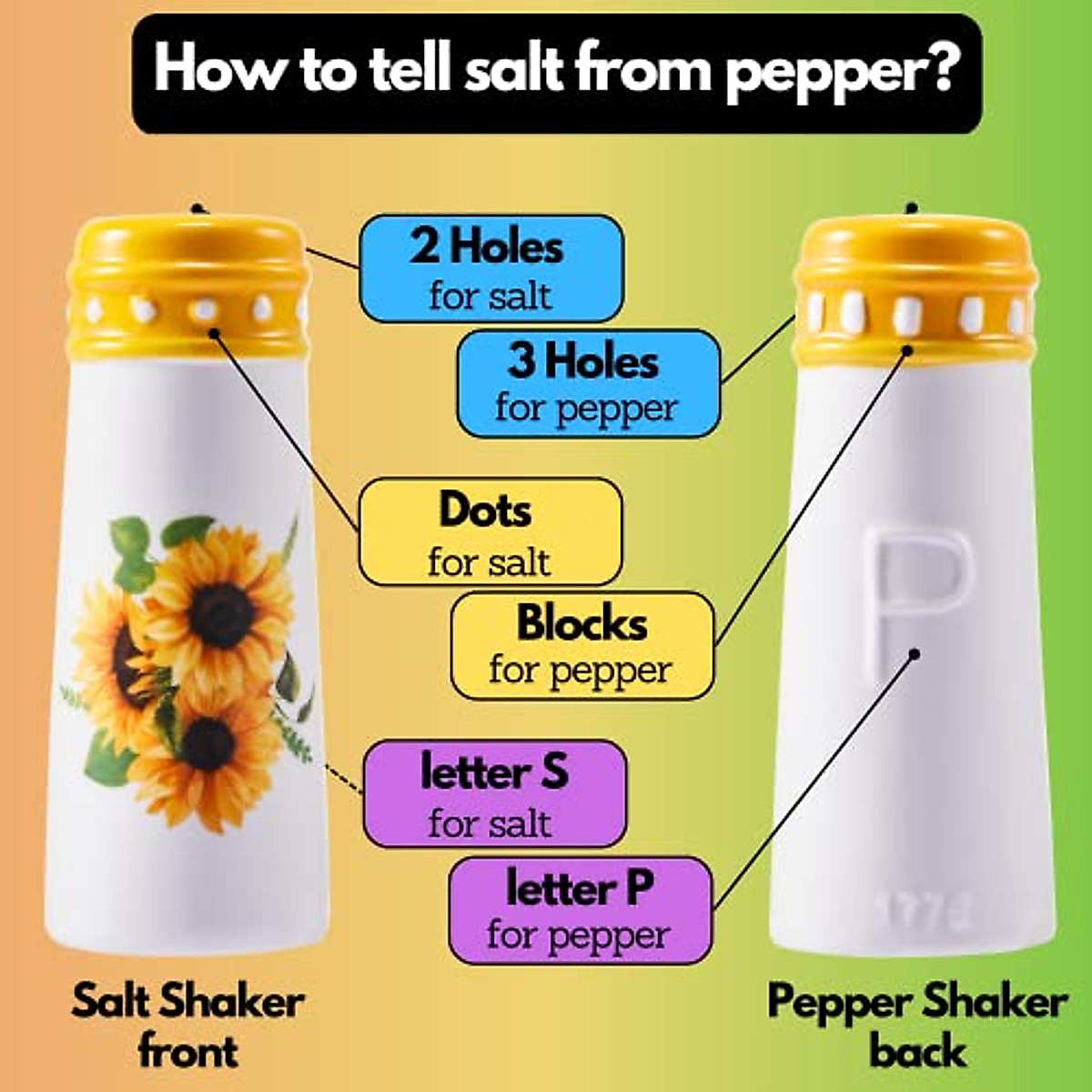 Sunflower Salt And Pepper Shakers - Farmhouse Cute Salt Pepper Shaker Set For Kitchen Table, Sunflower Kitchen Decor Accessories - Large Seasoning Shakers Bottle Set, Unique Collectable Gifts