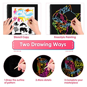 DEVRNEZ DIY Toys Rainbow Scratch Papers: Coloring Scratch Off Arts and Crafts for Kids 3-12 Year Old Girls Toys Magic Notebook with Pencils for Age 4-10 Boys Gift Toy Game Birthday Party Gifts