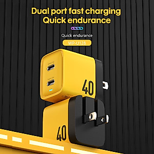 Wekome USB Charger Block, Wall Charger, USB C Fast Charger, Compatible with MacBook Pro/Air, iPhone, Laptops and Tablets, UL Certified (Yellow)