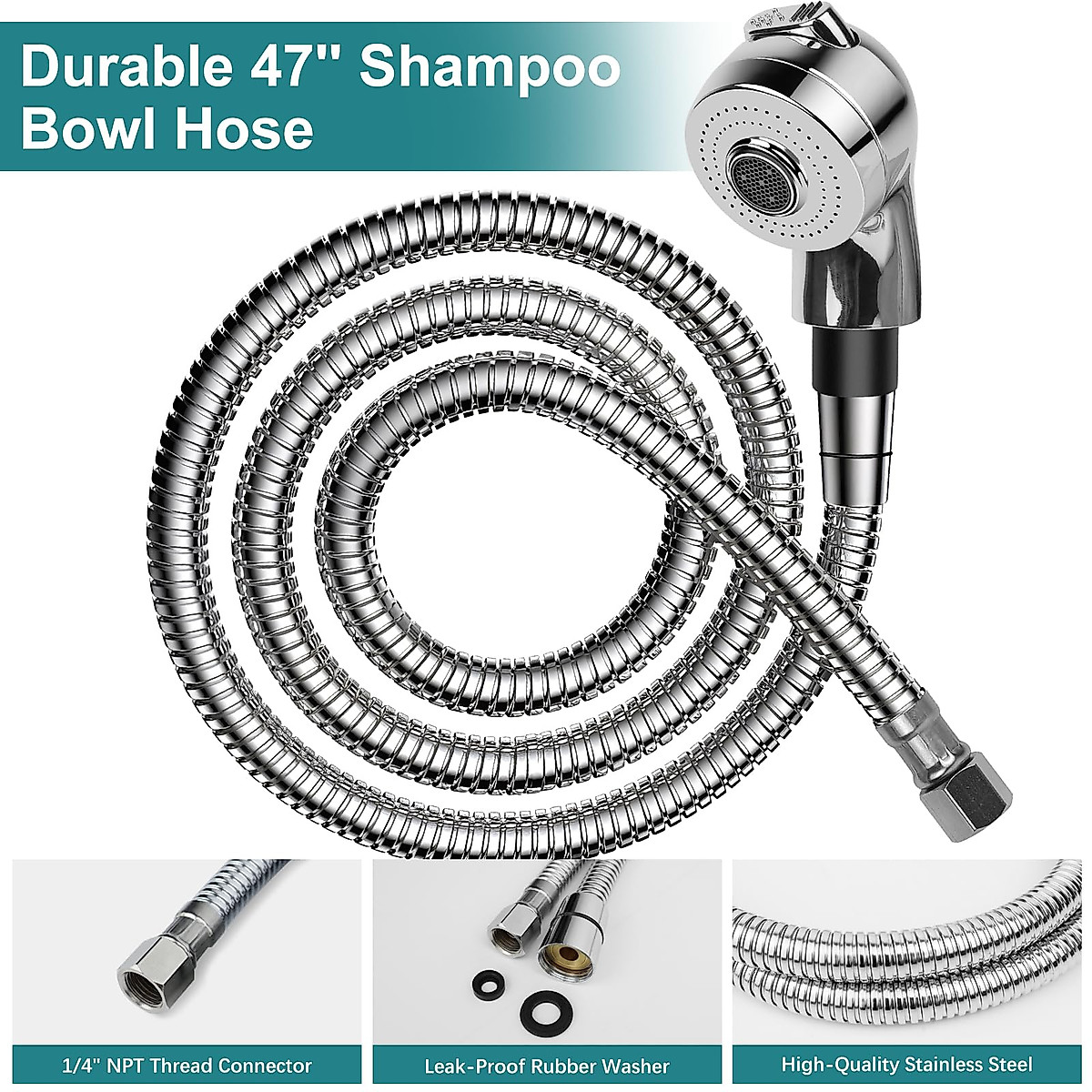 LukLoy Shampoo Bowl Hose and Sprayer Kit, 1/4" Nut Stainless Steel Salon Sink Hose Replacement to Attach Salon Shampoo Bowl Faucet Vacuum Breaker Kit, Shampoo Bowl Sprayer Head Included, T15