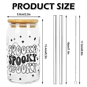 Whaline 2 Pack Halloween Glasses Cups Spooky Ghost Drinking Glasses 16oz Cute Halloween Ice Coffee Cup with Bamboo Lid and Straw Holiday Beer Glass Can for Cocktail Whiskey Beer Soda Decor Gifts