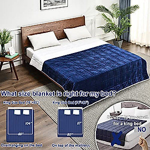 OMYSTYLE King Size Weighted Blanket 15lbs(88''x104'', Navy Blue / White), Reversible Weighted Blanket with Warm Short Plush and Cooling Tencel Fabric for All Season Use - Carry Bag Included