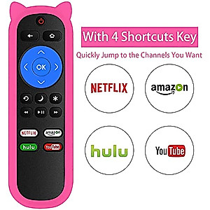 Remote for All Roku TV Remote for Element Hisense Onn TCL Haier Sharp Hitachi LG Sanyo JVC Magnavox RCA Philips Westinghouse Roku Built-in Smart TV with Glow Remote Case Cover - Pink