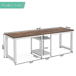 Tribesigns 78 Inches Computer Desk, Extra Large Two Person Office Desk with Shelf, Double Workstation Desk for Home Office (Brown/White)
