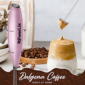 PowerLix Powerful Handheld Milk Frother With Stand Battery Operated Foam Maker Frother Wand For Coffee (A Black) (Light Pink)