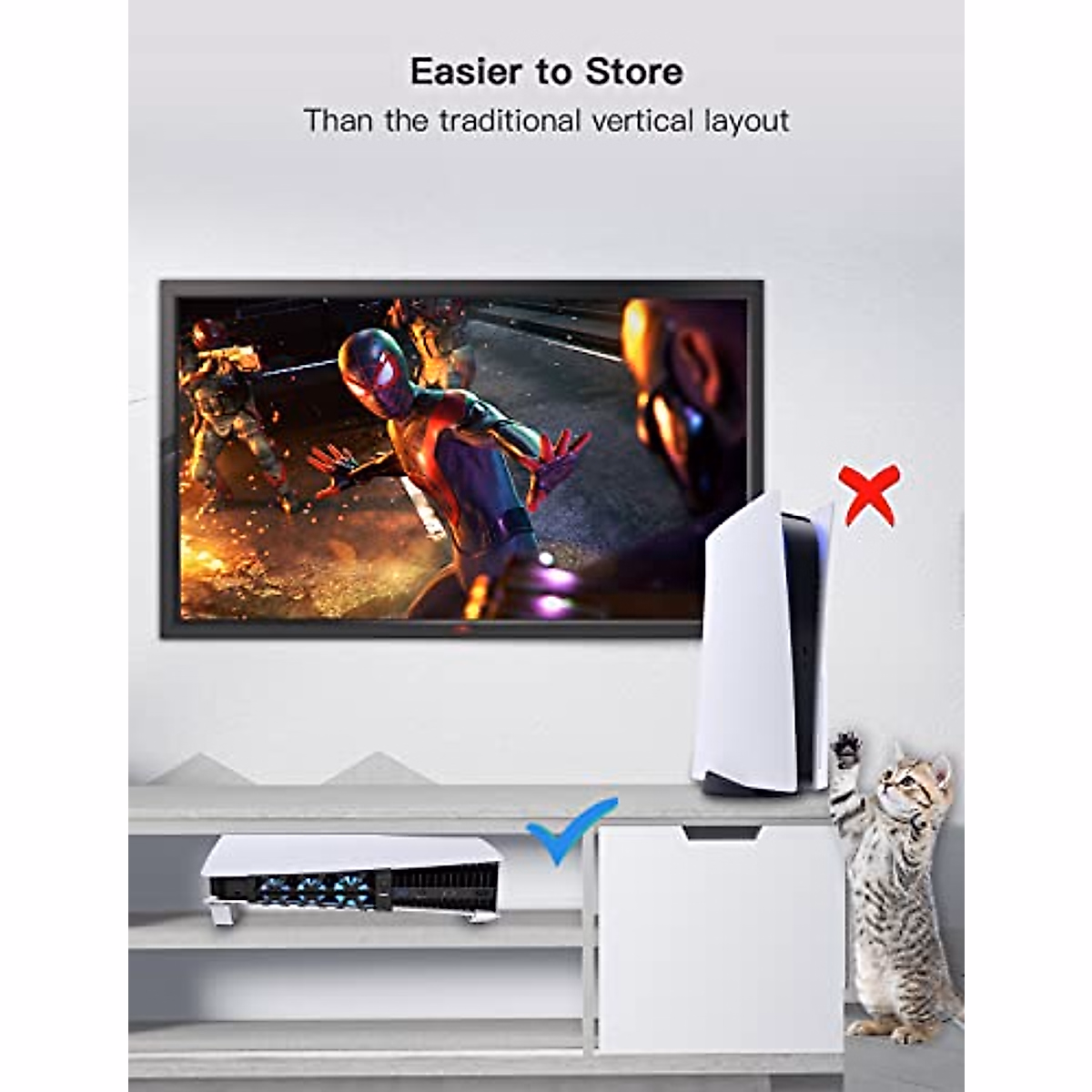 NexiGo PS5 Horizontal Stand with Slient Cooling Fan, [Auto On/Off], [Minimalist Design], Compatible with Playstation 5 Disc & Digital Editions, Built-in LED Light, Extra USB Port, Easy to Install